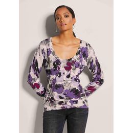 Madeleine Mode MADELEINE Feinstrickpullover mit floralem Print in grau / kristalllila / multicolor | Gr.: 48