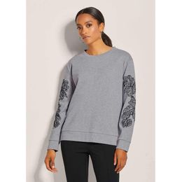 Madeleine Mode MADELEINE Besticktes Sweatshirt mit Glanzeffekt in graumelange / schwarz | Gr.: 44