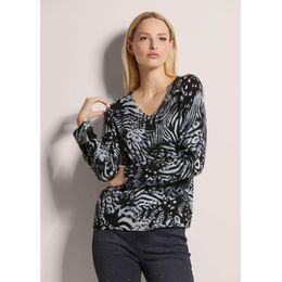 Madeleine Mode MADELEINE V-Pullover mit Unikat-Print in schwarz / steingrau | Gr.: 44