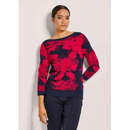Madeleine Mode MADELEINE Strickpullover mit U-Boot-Ausschnitt in marine / rubinrot | Gr.: 48