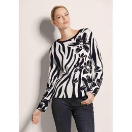 Madeleine Mode MADELEINE Intarsienpullover mit Zebra- und Blumenmuster in schwarz / wollwei&szlig; | Gr.: 40