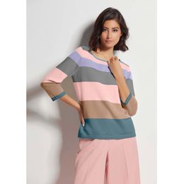 Madeleine Moderner Streifenpullover mit U-Boot-Ausschnitt in puderros&eacute; / multicolor | Gr.: 34