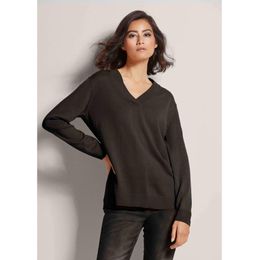 Madeleine Mode MADELEINE Glattstrick-Pullover mit V-Ausschnitt in schwarz | Gr.: 34