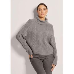 Madeleine Mode MADELEINE Modischer Stehkragenpullover mit Zopf in silbergrau / wollwei&szlig; / melange | Gr.: 40