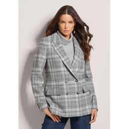 Madeleine Mode MADELEINE Langer Karo-Blazer mit langem Revers in bleigrau / steingrau / kariert | Gr.: 40