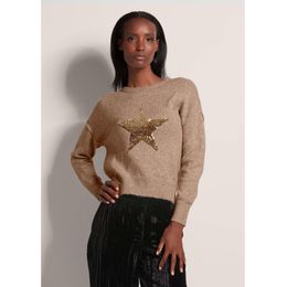 Madeleine Mode MADELEINE Rundhals-Pullover mit Stern in caramel / goldfarben | Gr.: 44