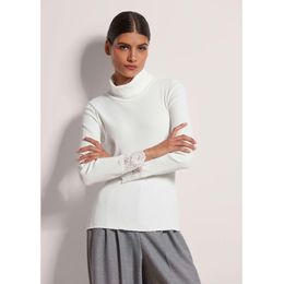Madeleine Mode MADELEINE Elegantes Basicshirt mit Spitze, Rollkragen in wollwei&szlig; | Gr.: 46
