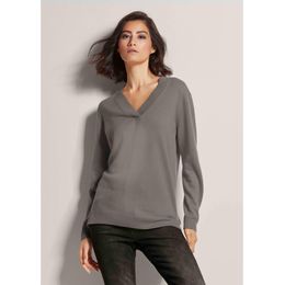 Madeleine Mode MADELEINE Feinstrickpullover mit V-Ausschnitt in graphit / wollwei&szlig; / melange | Gr.: 40