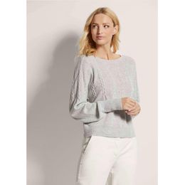 Madeleine Mode MADELEINE Rundhals-Pullover mit Zopfmuster in silbergrau / wollwei&szlig; / melange | Gr.: 40
