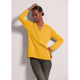 Madeleine Mode MADELEINE Glattstrick-Pullover mit V-Ausschnitt in goldgelb | Gr.: 34
