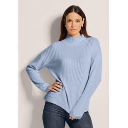 Madeleine Mode MADELEINE Stehkragen-Pullover aus Schurwolle in bleu | Gr.: 36
