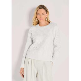 Madeleine Mode MADELEINE Rundhals-Wollpullover mit Kordelstickerei in wollwei&szlig; | Gr.: 36