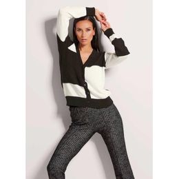 Madeleine Mode MADELEINE Patch-Design Cardigan, V-Ausschnitt in schwarz / wollwei&szlig; / beige | Gr.: 44