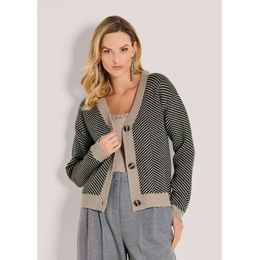 Madeleine Mode MADELEINE Cardigan aus Schurwolle mit V-Ausschnitt in cappuccino / schwarz | Gr.: 48