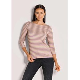 Madeleine Mode MADELEINE Ringelshirt mit U-Boot-Ausschnitt, Halbarm in malve / cappuccino | Gr.: 46