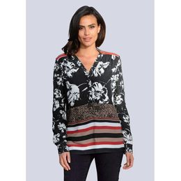Alba Moda Bluse mit Druckbord&uuml;re am Saum in schwarz | Gr.: 36