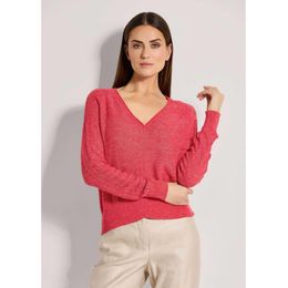 Madeleine Mode MADELEINE V-Pullover mit Pointelle-Muster in rot / melange | Gr.: 48