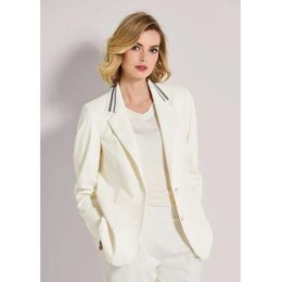 Madeleine Mode MADELEINE Langer Jersey-Blazer mit Futter in wollwei&szlig; / silbergrau | Gr.: 38