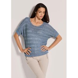 Madeleine Mode MADELEINE B&auml;ndchen-Pullover mit Glanz-Effekt in rauchblau | Gr.: 44