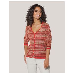 Madeleine Mode MADELEINE Schmale Strickjacke mit mehrfarbigem Streifenmuster in rot / multicolor | Gr.: 48