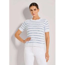 Madeleine Mode MADELEINE Ringel-Pullover mit kurzen &Auml;rmeln in wei&szlig; / rauchblau | Gr.: 48