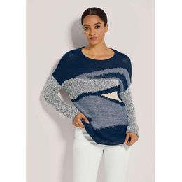 Madeleine Mode MADELEINE Rundhals-Pullover mit grafischem Muster in stahlblau / marine / silberfarben | Gr.: 40