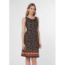 Madeleine Mode MADELEINE Bedrucktes Kleid mit Wasserfallausschnitt in schwarz / multicolor | Gr.: 38