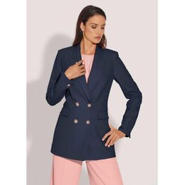Madeleine Mode MADELEINE Zweireihiger Longblazer mit Futter in marine | Gr.: 36