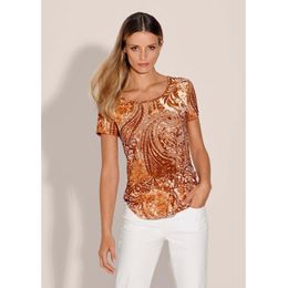 Madeleine Mode MADELEINE Sommerliches Shirt mit Alloverprint in cognac / wollwei&szlig; | Gr.: 38