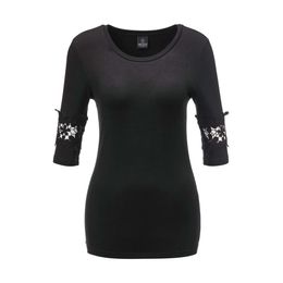 Madeleine Mode MADELEINE Shirt mit Halbarm und Spitzendetail in schwarz | Gr.: 48