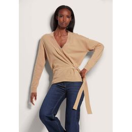 Madeleine Mode MADELEINE V-Pullover mit Bindeband in caramel / melange | Gr.: 44