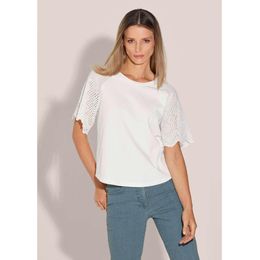 Madeleine Mode MADELEINE Kurzes Blusen-Shirt im Material-Mix in weiß | Gr.: 38