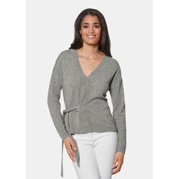 Madeleine Mode MADELEINE V-Pullover mit Bindeband in grau / melange | Gr.: 34