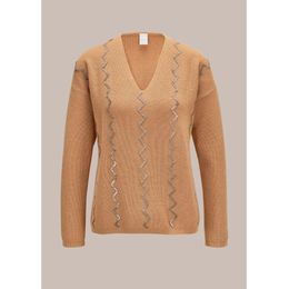 Madeleine Mode MADELEINE Oversize-Pullover mit aufwändiger Dekoration in caramel | Gr.: 36