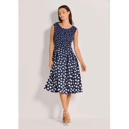 Madeleine Mode MADELEINE Kurzarm Tupfenkleid in Midil&auml;nge in marine / wei&szlig; | Gr.: 48