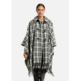 Madeleine Mode MADELEINE Karo-Cape mit Innenweste, Hemdkragen in wollwei&szlig; / steingrau | Gr.: 40