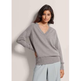 Madeleine Mode MADELEINE Kaschmirpullover mit V-Ausschnitt in silbergrau / melange | Gr.: 48