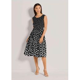 Madeleine Mode MADELEINE Kurzarm Tupfenkleid in Midil&auml;nge in schwarz / wei&szlig; | Gr.: 34