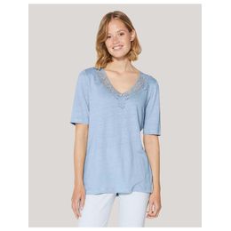 Madeleine Mode MADELEINE Kurzarm-Shirt aus Leinen mit feinem Spitzen-Akzent in himmelblau | Gr.: 40