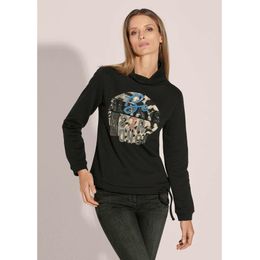 Madeleine Mode MADELEINE Bedrucktes Sweatshirt mit Glanzakzenten in schwarz | Gr.: 40