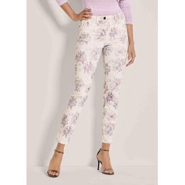 Madeleine Mode MADELEINE Schlanke Hose mit Unikat-Print in wollwei&szlig; / multicolor | Gr.: 42