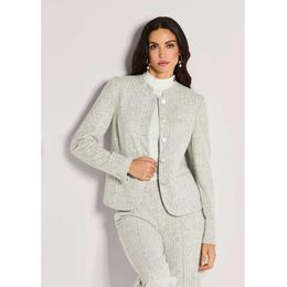 Madeleine Mode MADELEINE Eleganter Businessblazer mit Stehkragen in steingrau / wollwei&szlig; | Gr.: 36