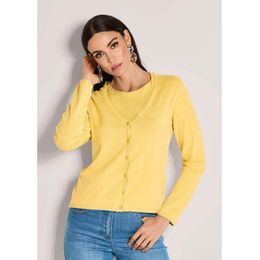 Madeleine Mode MADELEINE Basic Strickjacke mit Halbarmpullover in goldgelb / melange | Gr.: 36