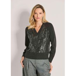 Madeleine Mode MADELEINE Eleganter Wollpullover mit stilvollen Pailletten in bleigrau / silberfarben | Gr.: 40