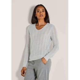 Madeleine Mode MADELEINE Luxuri&ouml;ser Strickpullover mit Ajour-Muster in silbergrau / wollwei&szlig; / melange | Gr.: 44