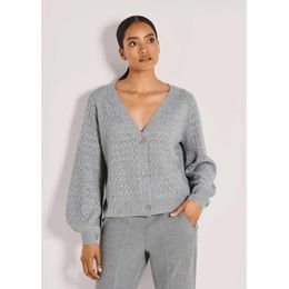 Madeleine Mode MADELEINE Elegante Strickjacke mit Ajour-Muster in silbergrau / wollwei&szlig; / melange | Gr.: 48