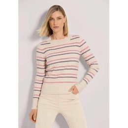 Madeleine Mode MADELEINE Rundhals-Pullover mit Streifen, Wollmix in perlwei&szlig; / mauve | Gr.: 48