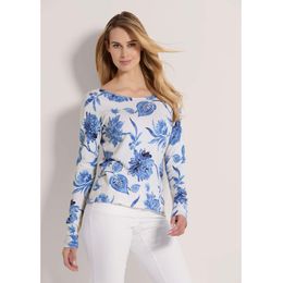 Madeleine Mode MADELEINE Rundhals-Pullover mit Floral-Print in wei&szlig; / blau | Gr.: 36