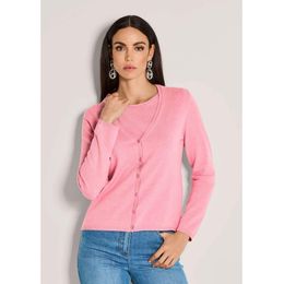 Madeleine Mode MADELEINE Basic Strickjacke mit Halbarmpullover in himbeersorbet / melange | Gr.: 34