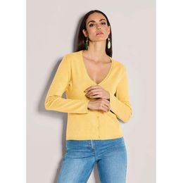 Madeleine Mode MADELEINE Langarm Jacke im Feinstrick mit V-Ausschnitt in goldgelb / melange | Gr.: 40